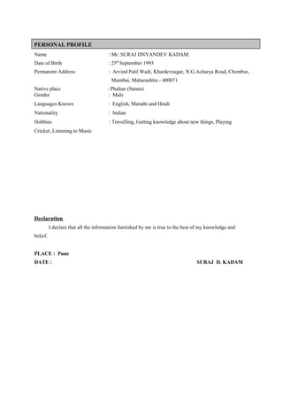 SURAJ KADAM RESUME updated | DOC | Hinduism | Religion & Spirituality