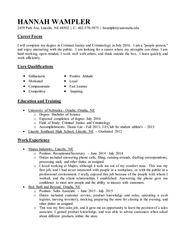 Hannah Wampler's Resume | DOCX | Soccer | Sports