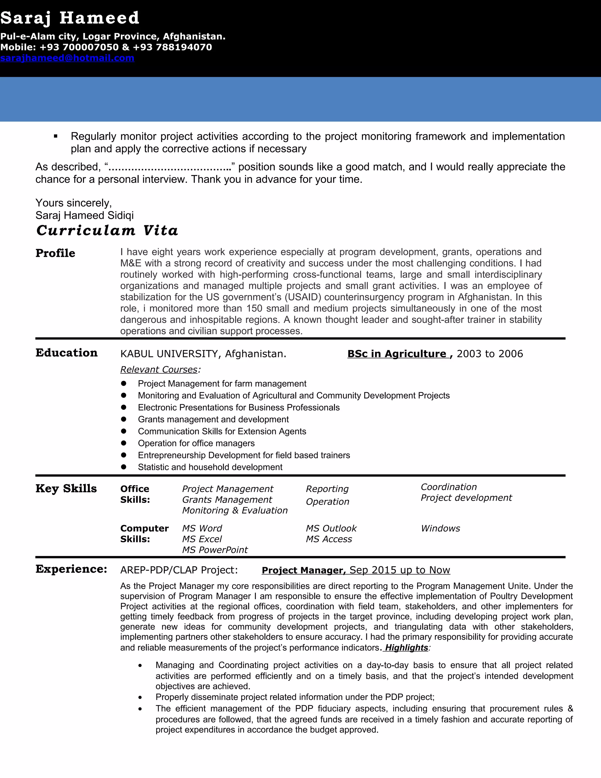 Saraj_Hameed_Sidiqi CV and Cover_Letter | DOC
