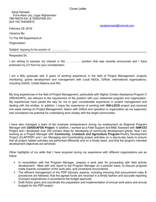 Saraj_Hameed_Sidiqi CV and Cover_Letter | DOC
