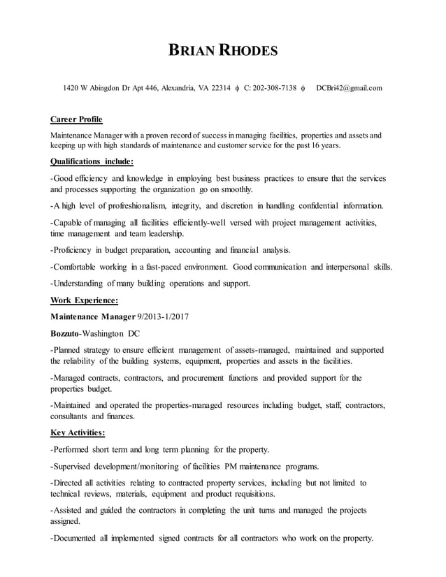 Brian Rhodes Resume 1 | PDF