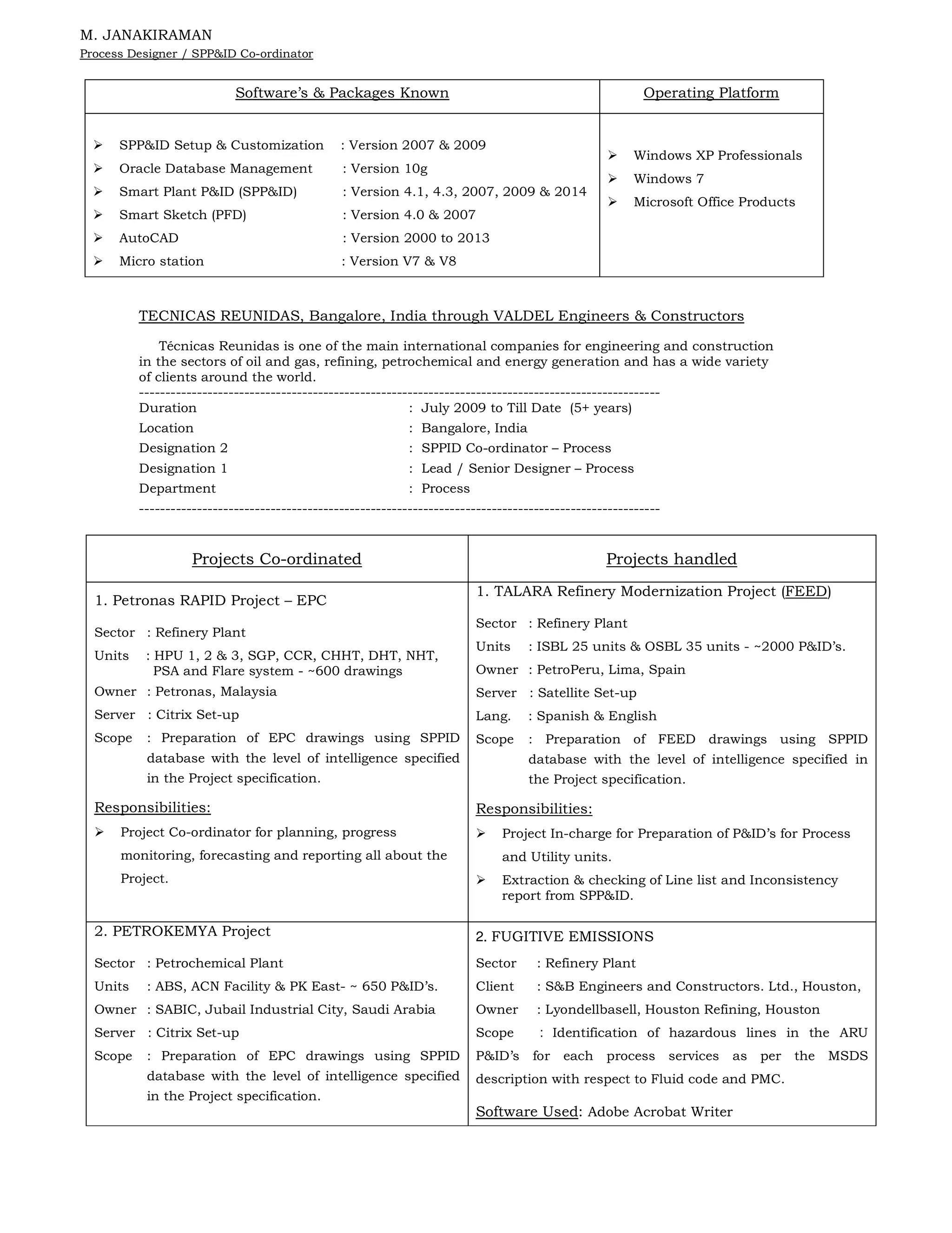 Janakiraman.M _Process Designer & SPP&ID Co-ordinator | PDF