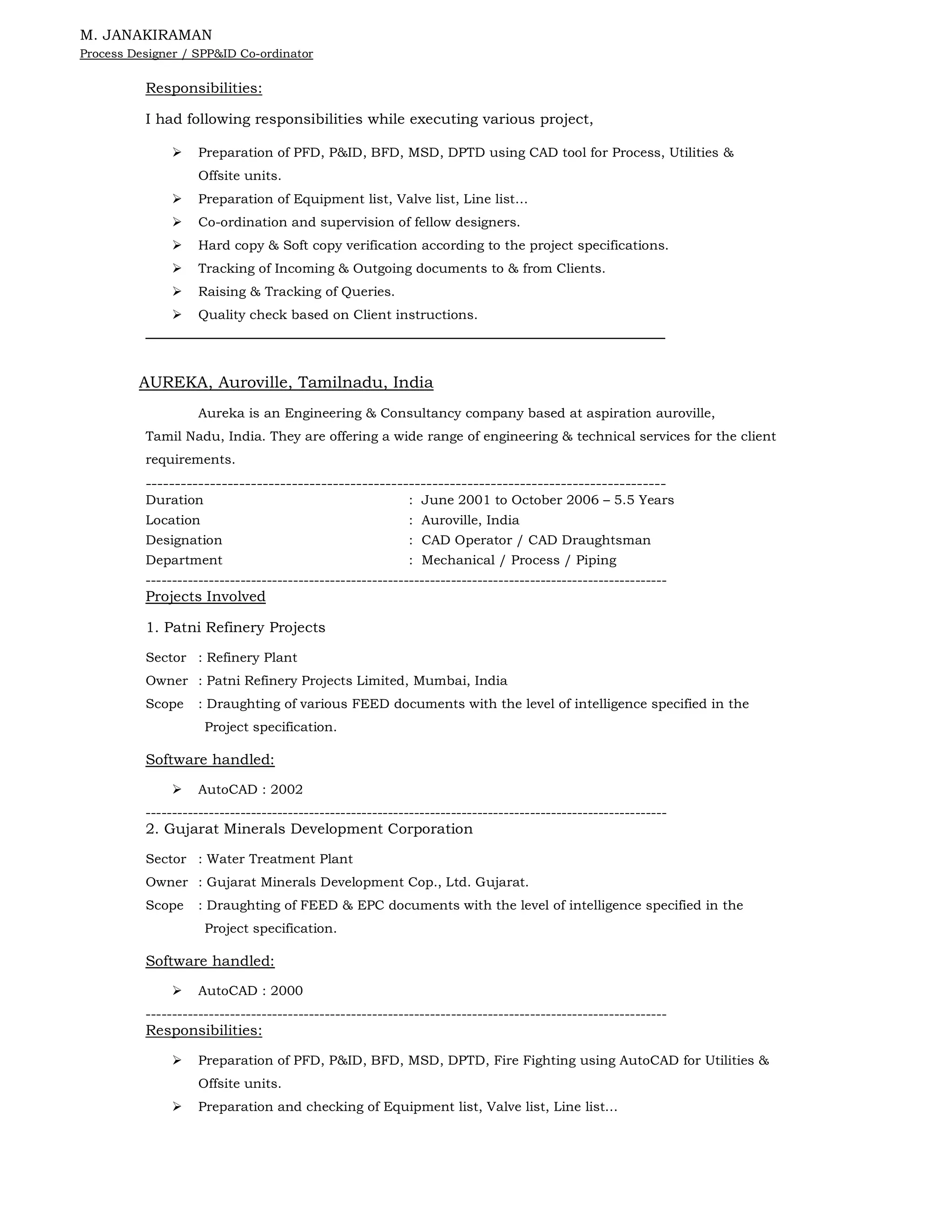 Janakiraman.M _Process Designer & SPP&ID Co-ordinator | PDF