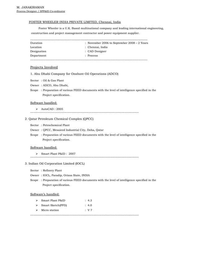 Janakiraman.M _Process Designer & SPP&ID Co-ordinator | PDF