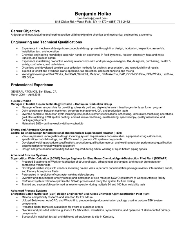 Benjamin Holko Resume 2016 | PDF