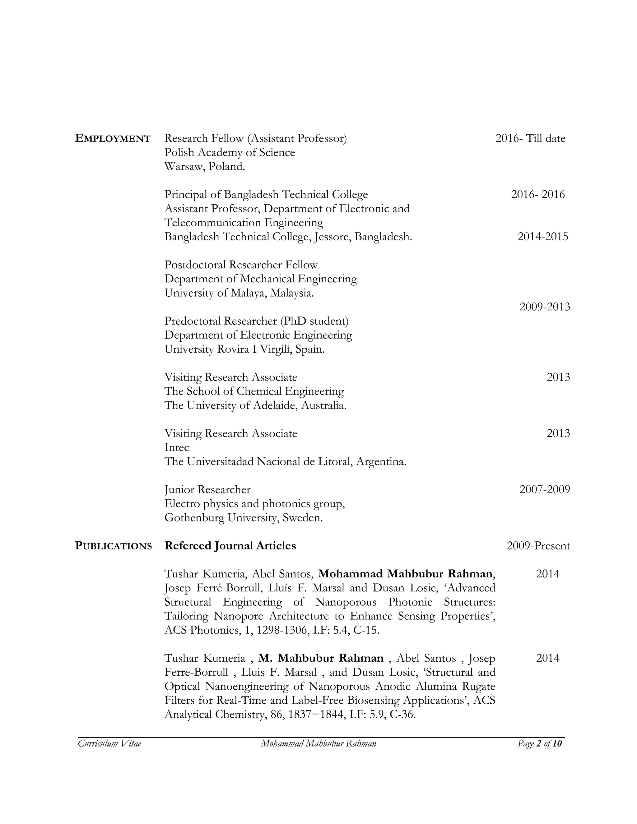 Curriculum Vitae of Mahbub | PDF