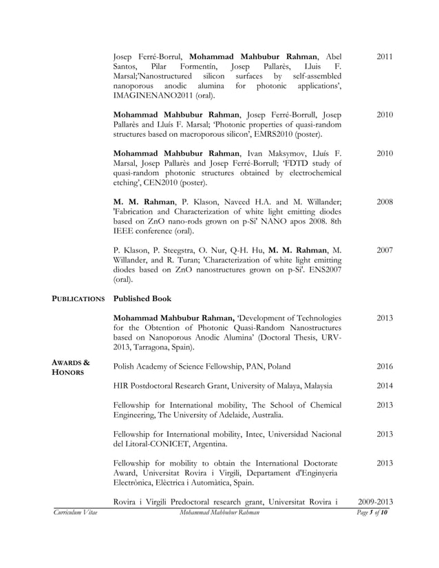 Curriculum Vitae of Mahbub | PDF | Chemistry | Science