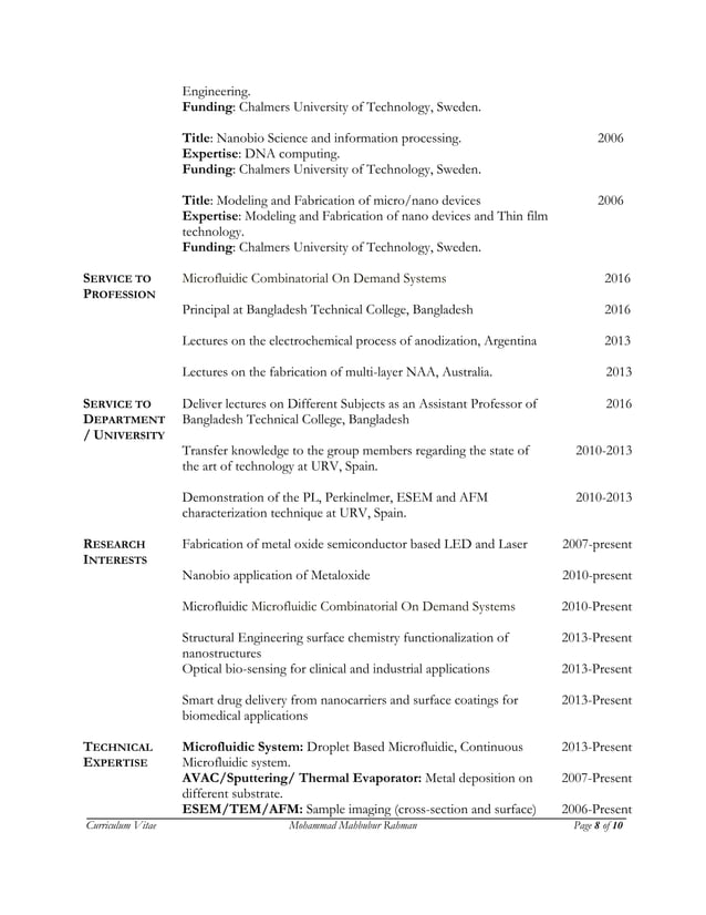 Curriculum Vitae of Mahbub | PDF | Chemistry | Science