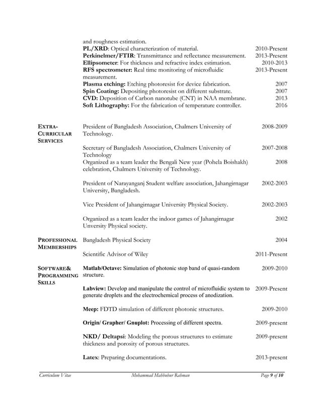 Curriculum Vitae of Mahbub | PDF | Chemistry | Science