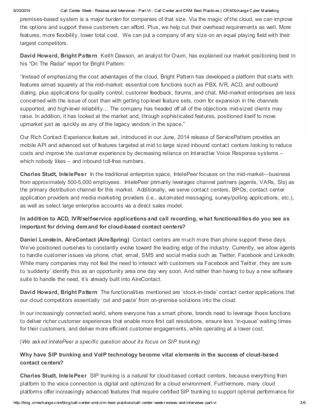 Call Center Week - Reviews and Interviews - Part VI - Call Center and ...