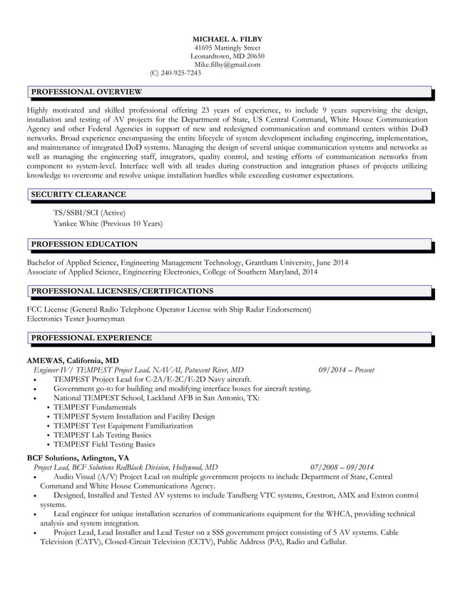 Mike Filby Resume 12NOV2015 | DOC