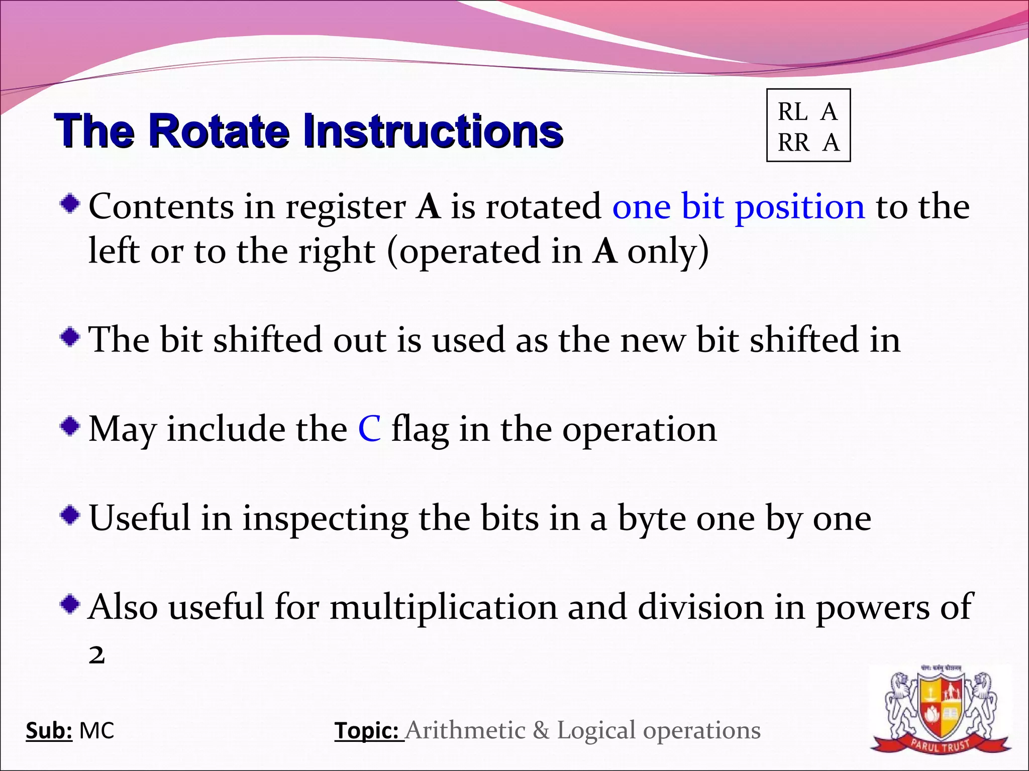 Arithmetic & logical operations in 8051 | PPT