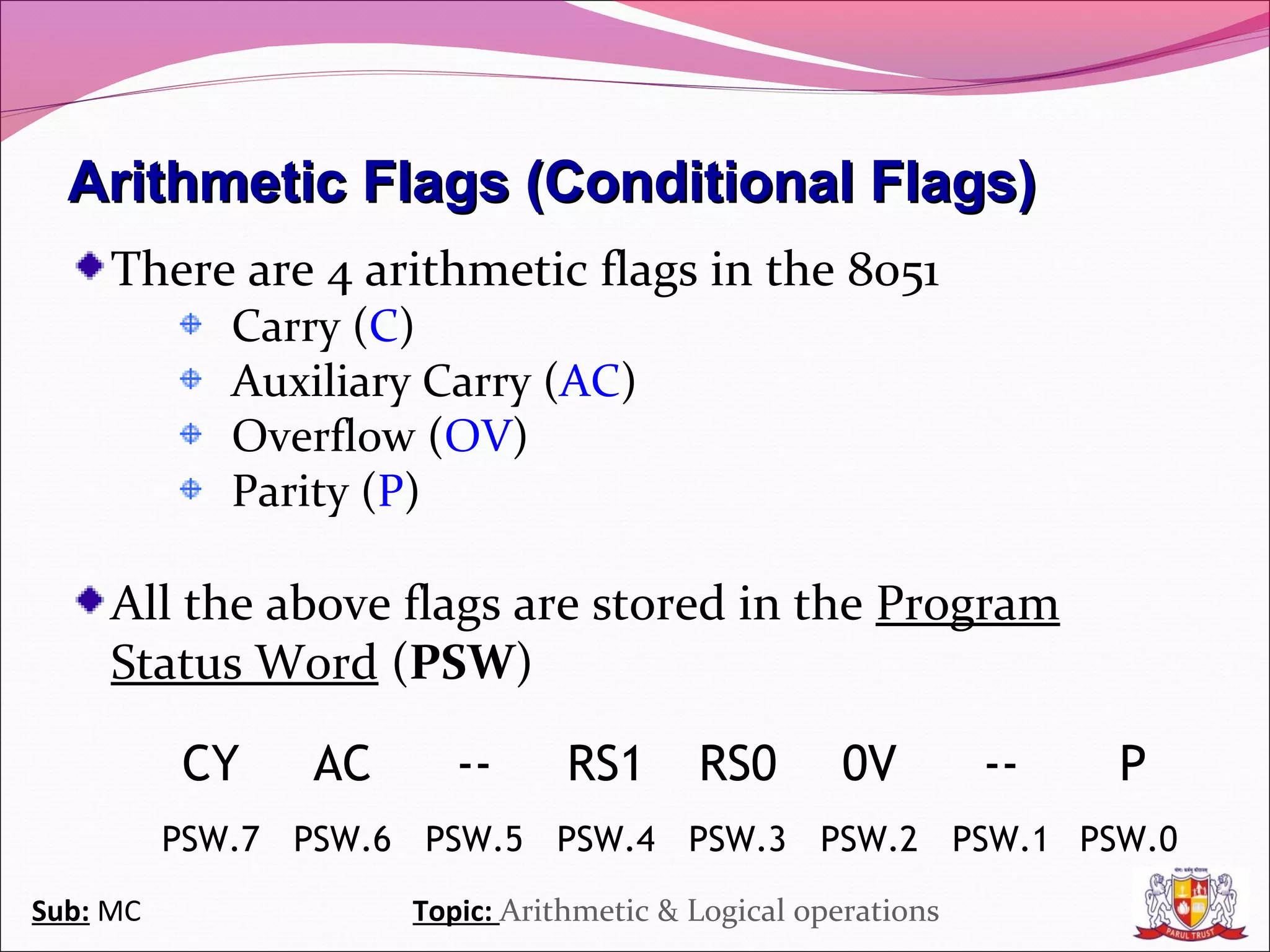 Arithmetic & logical operations in 8051 | PPT