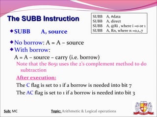 Arithmetic & logical operations in 8051 | PPT