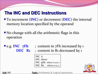 Arithmetic & logical operations in 8051 | PPT