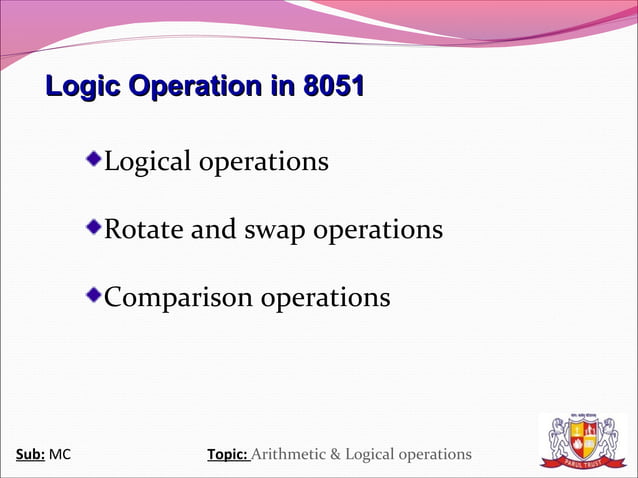 Arithmetic & logical operations in 8051 | PPT