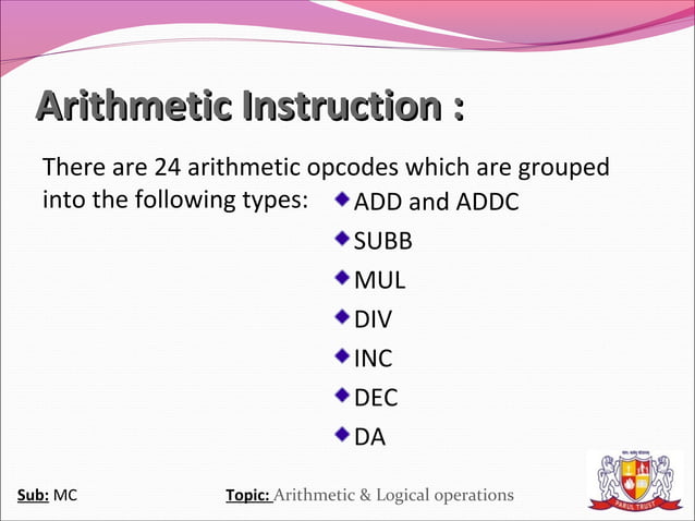 Arithmetic & logical operations in 8051 | PPT