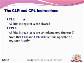 Arithmetic & logical operations in 8051 | PPT