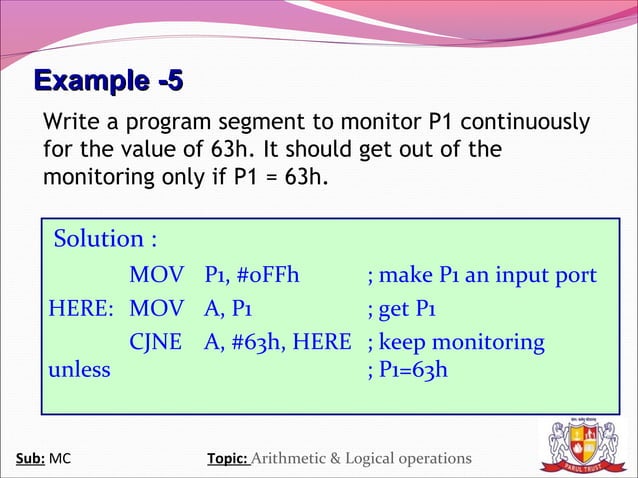 Arithmetic & logical operations in 8051 | PPT