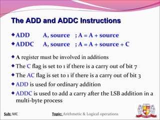 Arithmetic & logical operations in 8051 | PPT