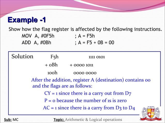 Arithmetic & logical operations in 8051 | PPT