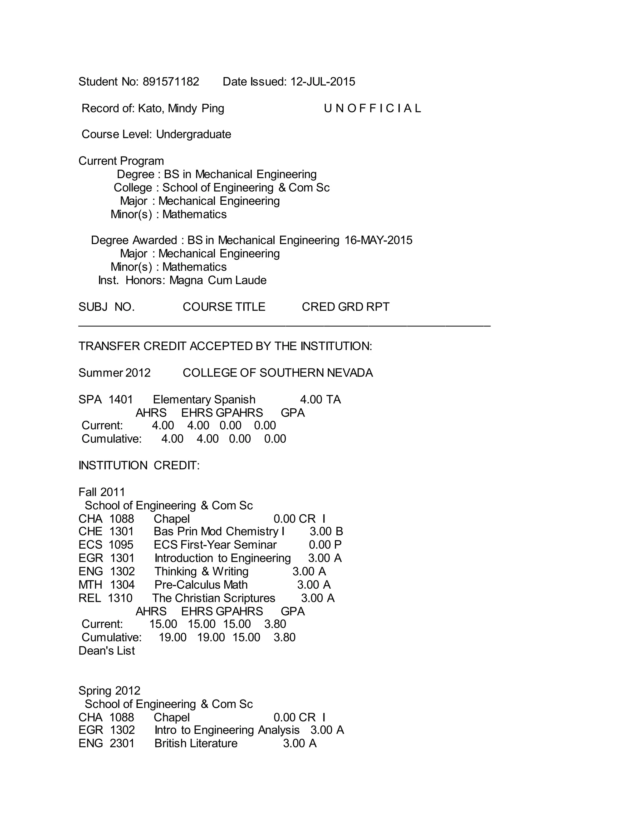 Unofficial Transcript | DOCX