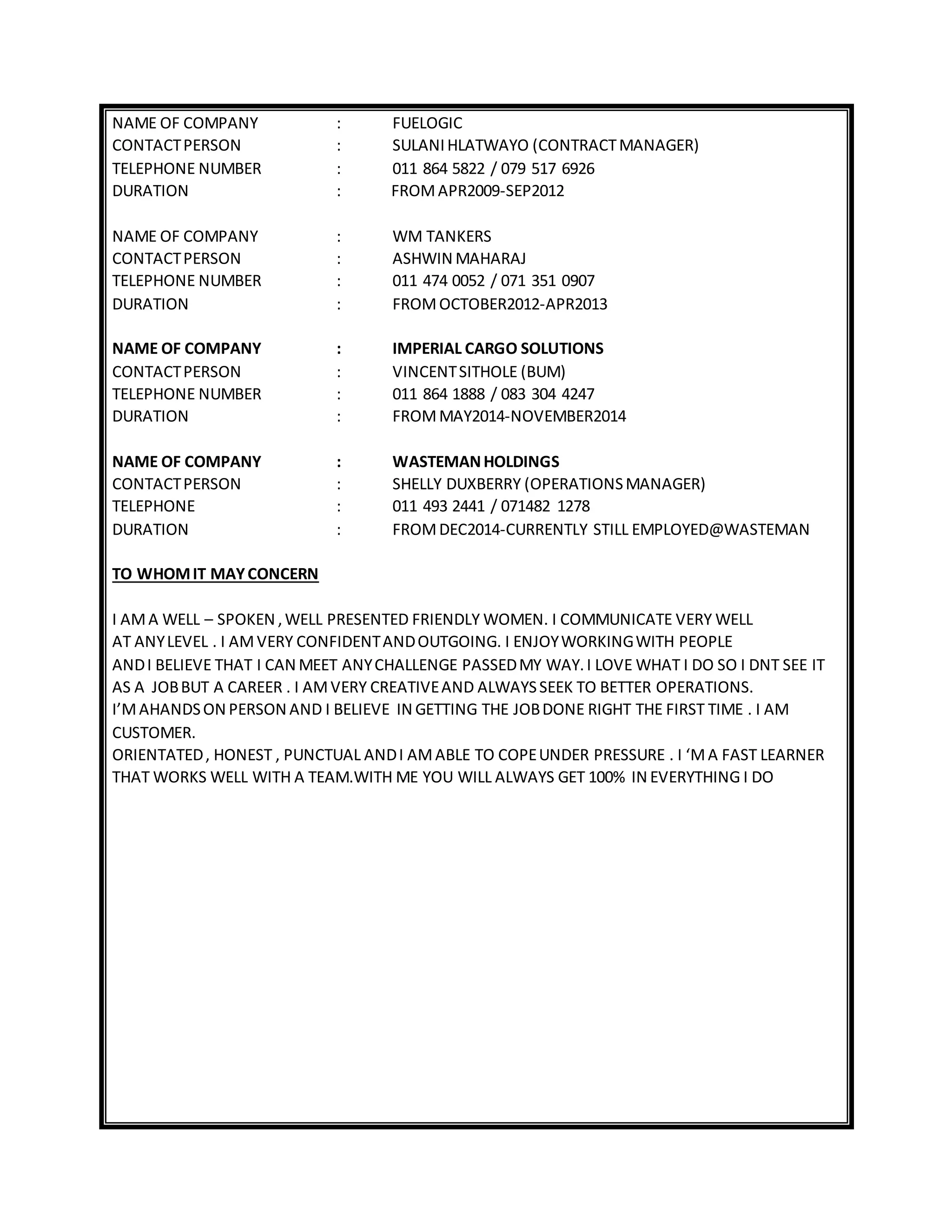 CURRICULUM VITAE OF ELIZABETH | DOCX | Logistics | Business