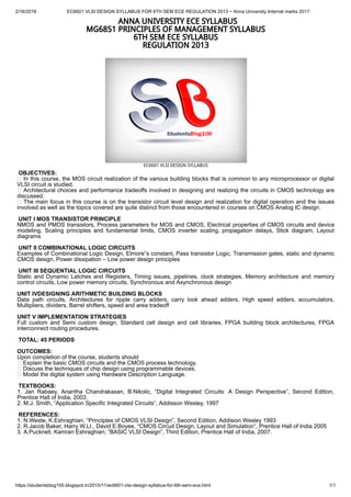 Ec6601 vlsi design syllabus for 6 th sem ece regulation 2013 anna ...