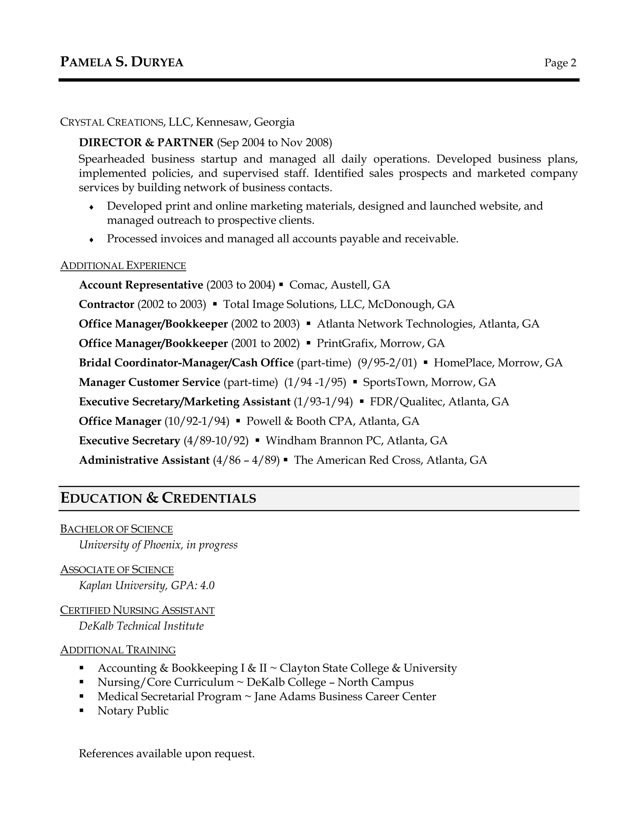 PAMELA S DURYEA RESUME | PDF