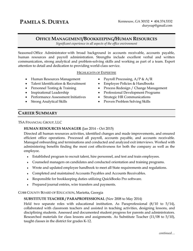 PAMELA S DURYEA RESUME | PDF
