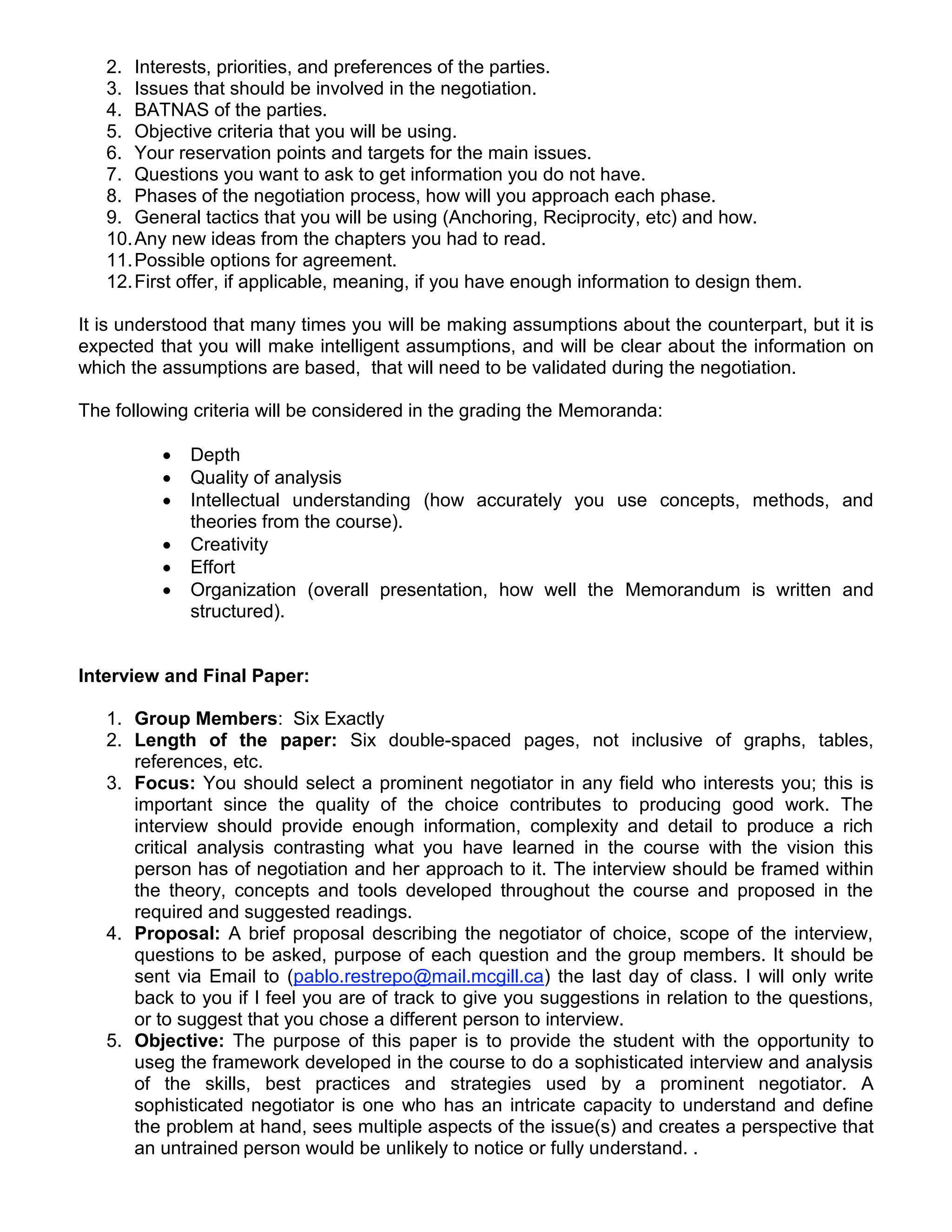 ORGB 633 Negotiation McGill MBA Winter 2014 | DOCX