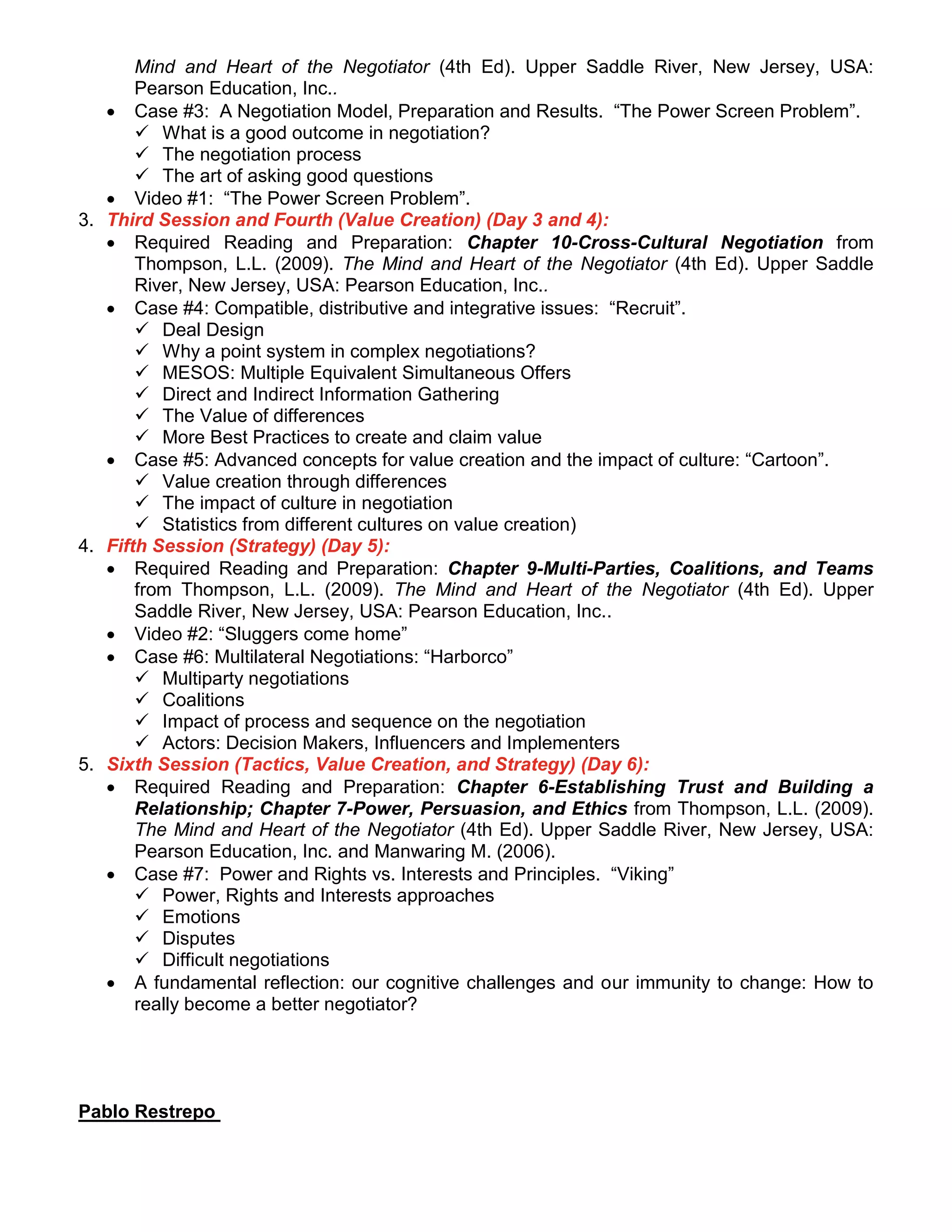 ORGB 633 Negotiation McGill MBA Winter 2014 | DOCX