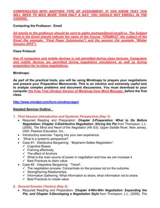 ORGB 633 Negotiation McGill MBA Winter 2014 | DOCX