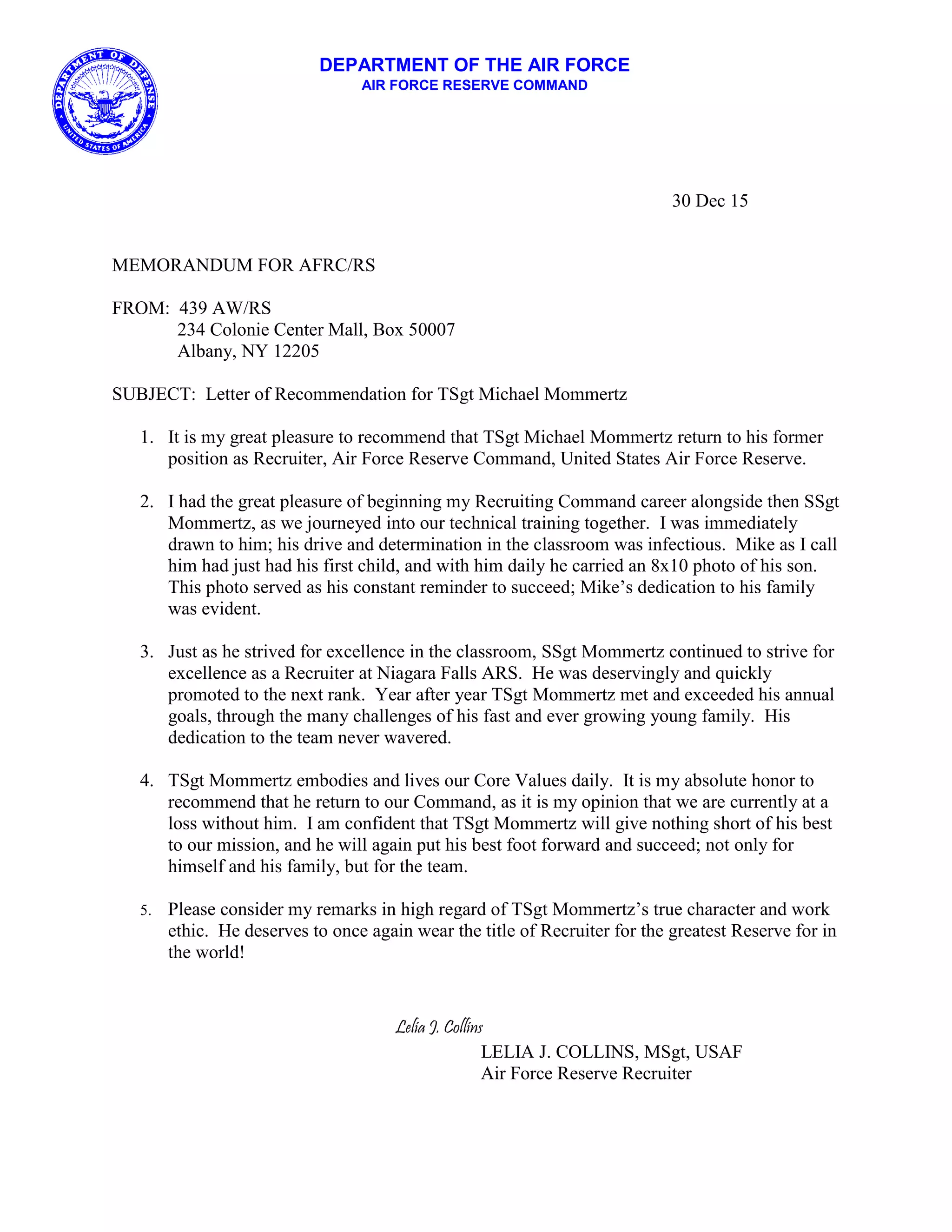 Jenny Collins - Letter of Recommendation | PDF