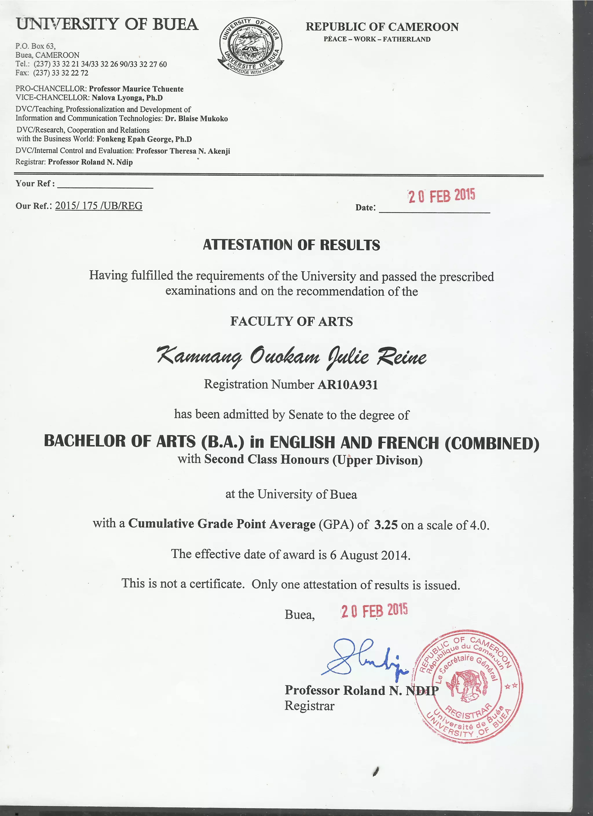 attestation of results | PDF