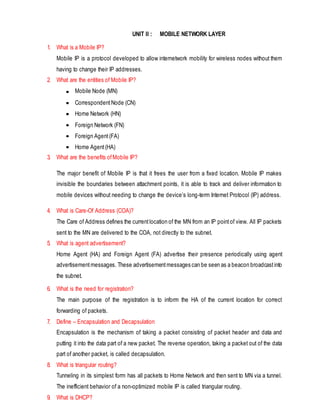 EC 8004 wireless networks -Two marks with answers | DOCX