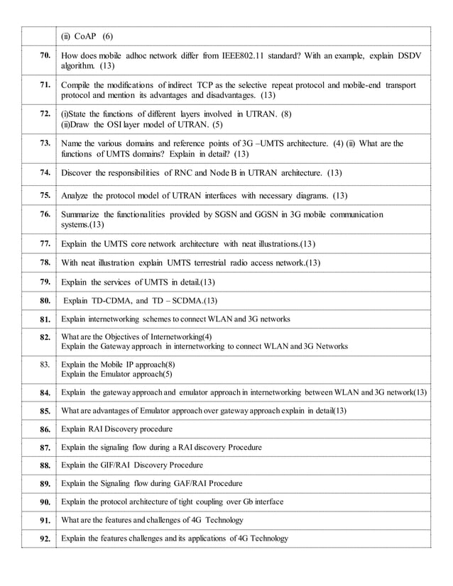 EC8004 - Wireless Networks Question Bank | DOCX