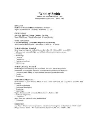 Whitley Smith Resume 2015 | PDF