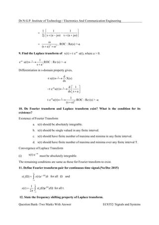 Ec8352 signals and systems 2 marks with answers | PDF