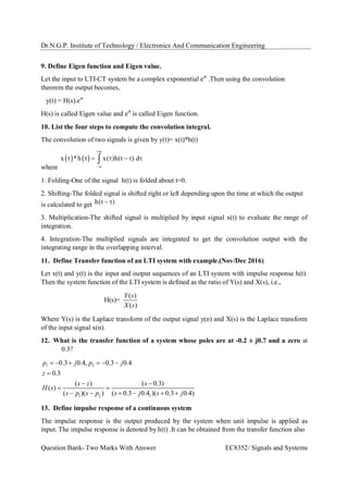 Ec8352 signals and systems 2 marks with answers | PDF