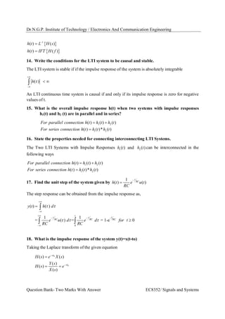 Ec8352 signals and systems 2 marks with answers | PDF