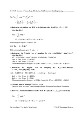 Ec8352 signals and systems 2 marks with answers | PDF