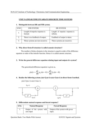 Ec8352 signals and systems 2 marks with answers | PDF