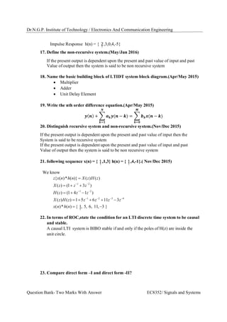 Ec8352 signals and systems 2 marks with answers | PDF
