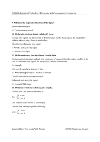 Ec8352 signals and systems 2 marks with answers | PDF