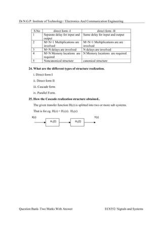 Ec8352 signals and systems 2 marks with answers | PDF