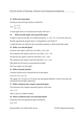 Ec8352 signals and systems 2 marks with answers | PDF