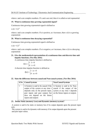 Ec8352 signals and systems 2 marks with answers | PDF