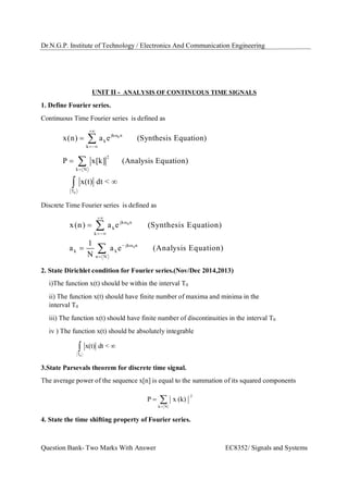 Ec8352 signals and systems 2 marks with answers | PDF