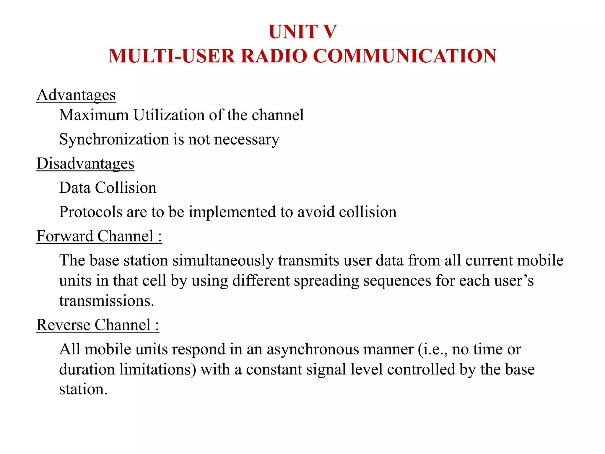 EC8394 MULTI USER RADIO COMMUNICATION UNIT V | PPT